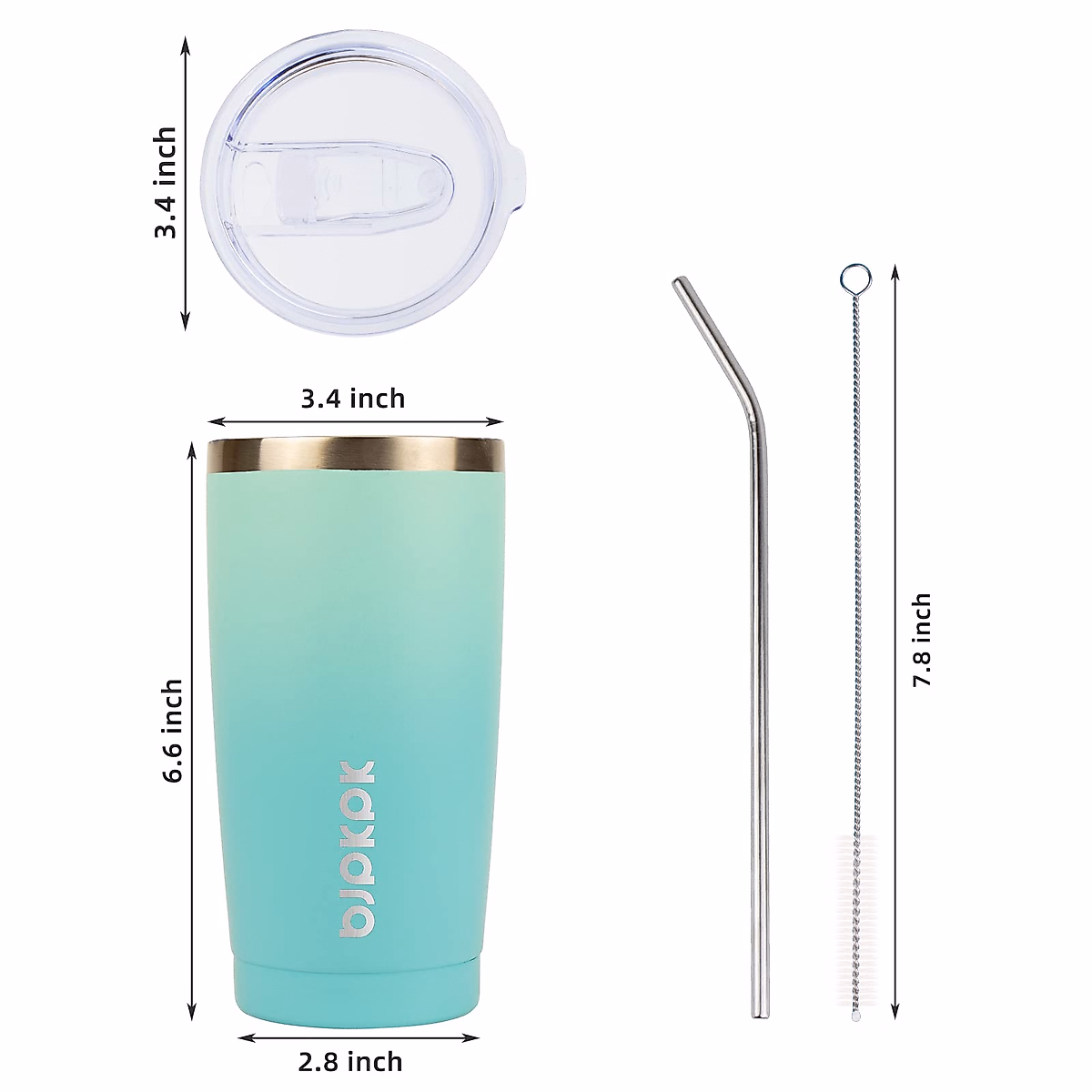 BJPKPK 20 oz Insulated Tumbler Stainless Steel Color Block Coffee Mug Vacuum Double Wall Thermal Travel Cup With Lids And Straw,Mint