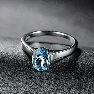 Kardy Unique Promise Wedding Natural Sea Blue Gemstone Aquamarine 14K White Gold Engagement Wedding for Women Ring Set
