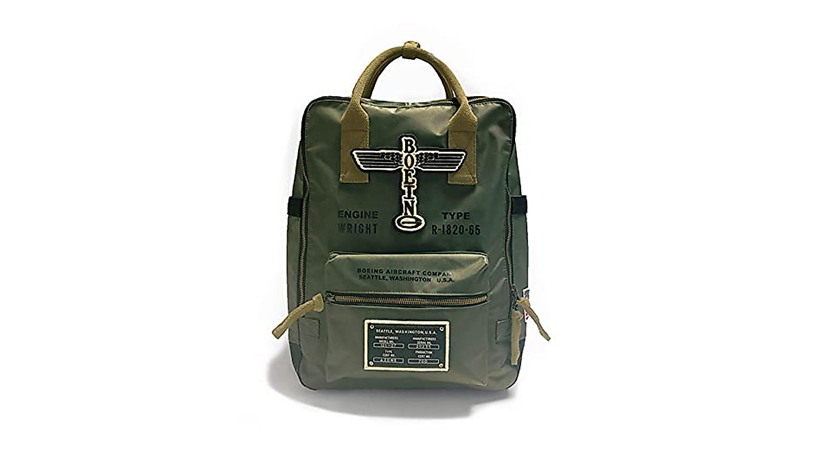 Boeing Vintage Logo Backpack – Durable Army Green Travel Accessory