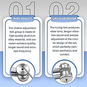 Lrowvenu Chakra Tuning Forks Set, 7 Chakra and 1 Soul Purpose Weighted Tuning Forks for Cosmic Octave, Aluminum Alloy, Sound Healing Instruments, Silver by Lrowvenu