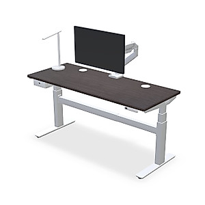Uplift Desk Ash Gray Laminate (60 x 24 inch) Standing Desk 2-Leg V2-Commercial Adjustable Stand Up C-Frame (Black), Advanced Keypad, Wire Grommets, Wire Tray, Rocker Board