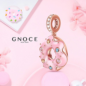 GNOCE Donut Pendant Charms for Bracelet S925 Sterling Silver 18K Rose Gold Plated Pink Doughnut Charms For Women Gilrs Jewelry Gifts Fit All Necklace