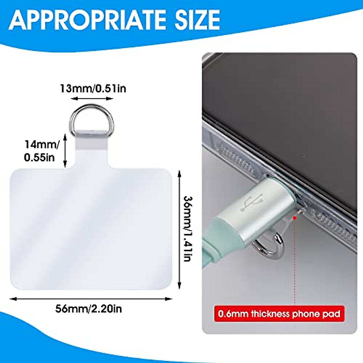 Cobee Universal Phone Tether Tabs, 4 Pcs 2.28" x 1.5" D-Buckle Phone Lanyard Replacement Part PVC Transparent Phone Lanyard Patches for Safety Drop Protection Compatible with Most Smartphones