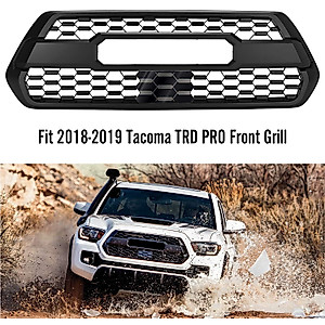 Front Grille Garnish Sensor Cover, Black & Silver, Aftermarket Replacement for 2018-2019 Toyota Tacoma TRD PRO Grille Only Replaces Part # 53141-35060 (Grille Sensor Cover)