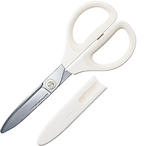 Kokuyo Saxa Glueless Scissors, White, 3D Blade, Symmetrical Handle for Both Right-hand and Left-hand, with Safety Cap, Japan Import (HASA-P280W)