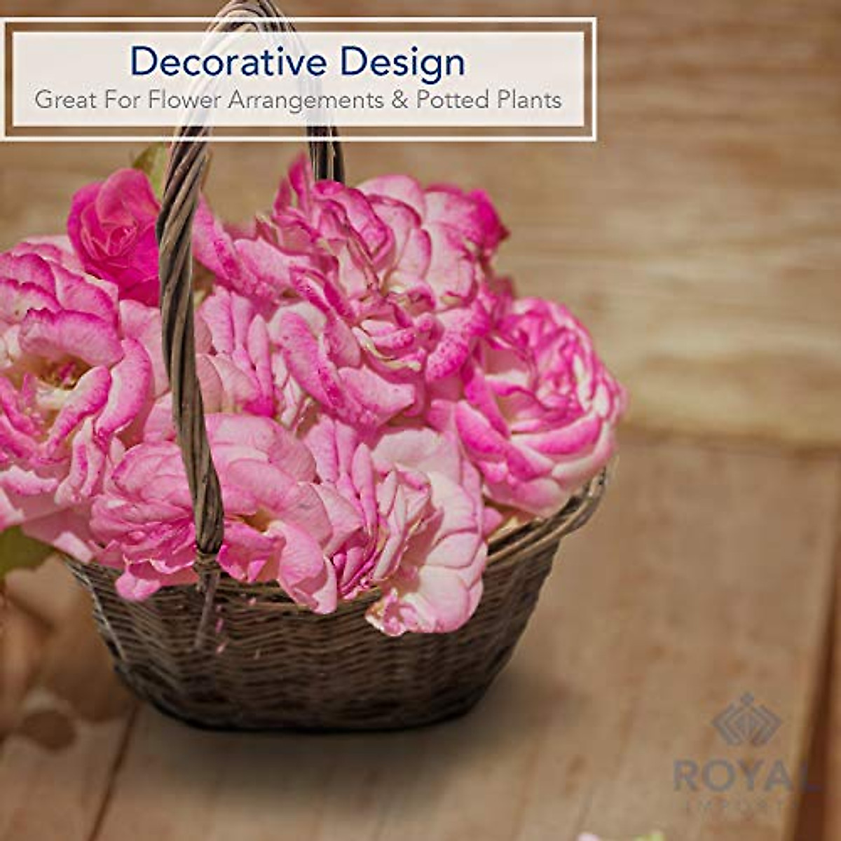 Royal Imports Willow Woven Braided Gift Basket for Easter, Baby Shower, Wedding Flower Girl - Small Oval w/Static Handle & Plastic Insert