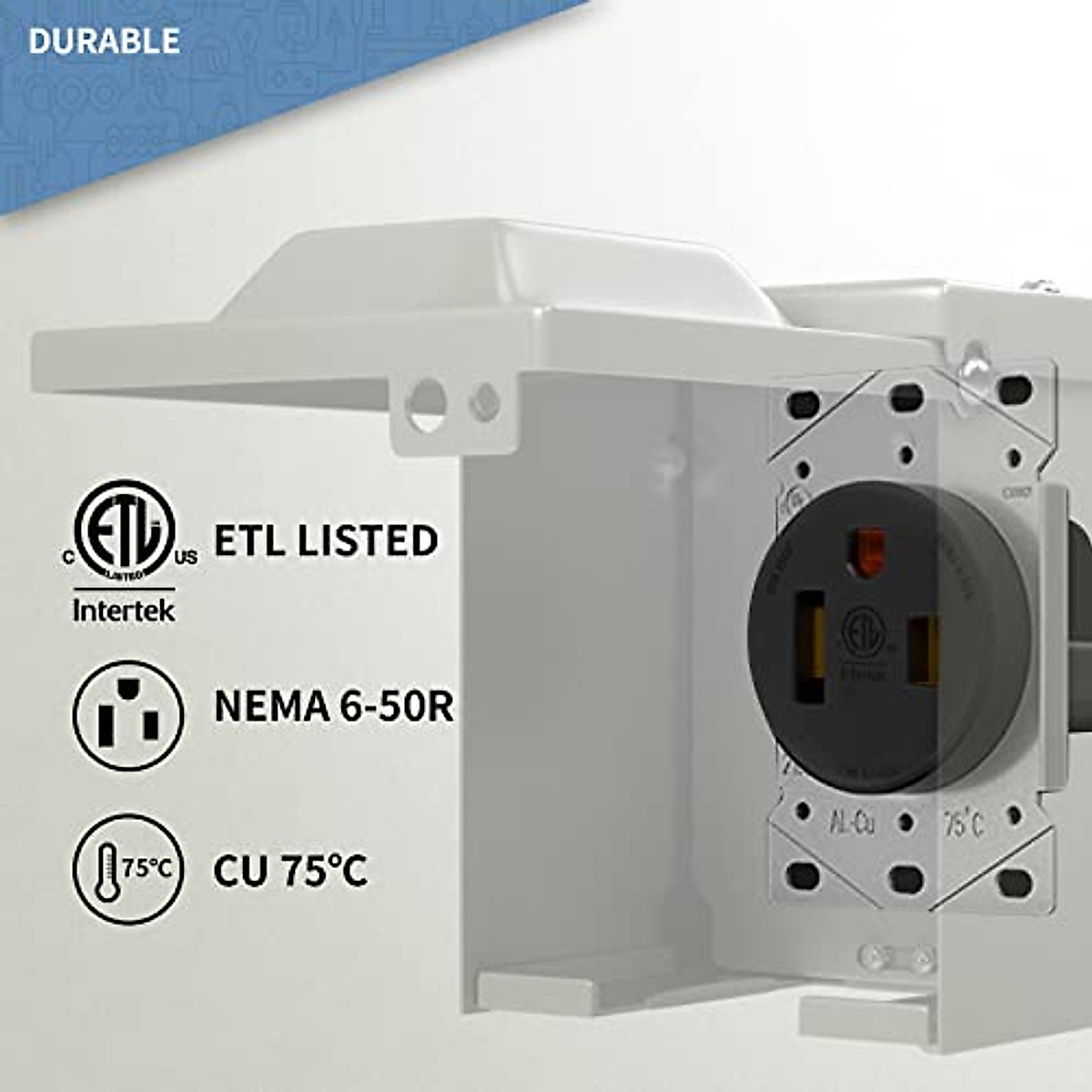 50 Amp 250 Volt 6-50R EV/Welding Power Outlet Box, Enclosed Lockable Weatherproof Outdoor Electrical