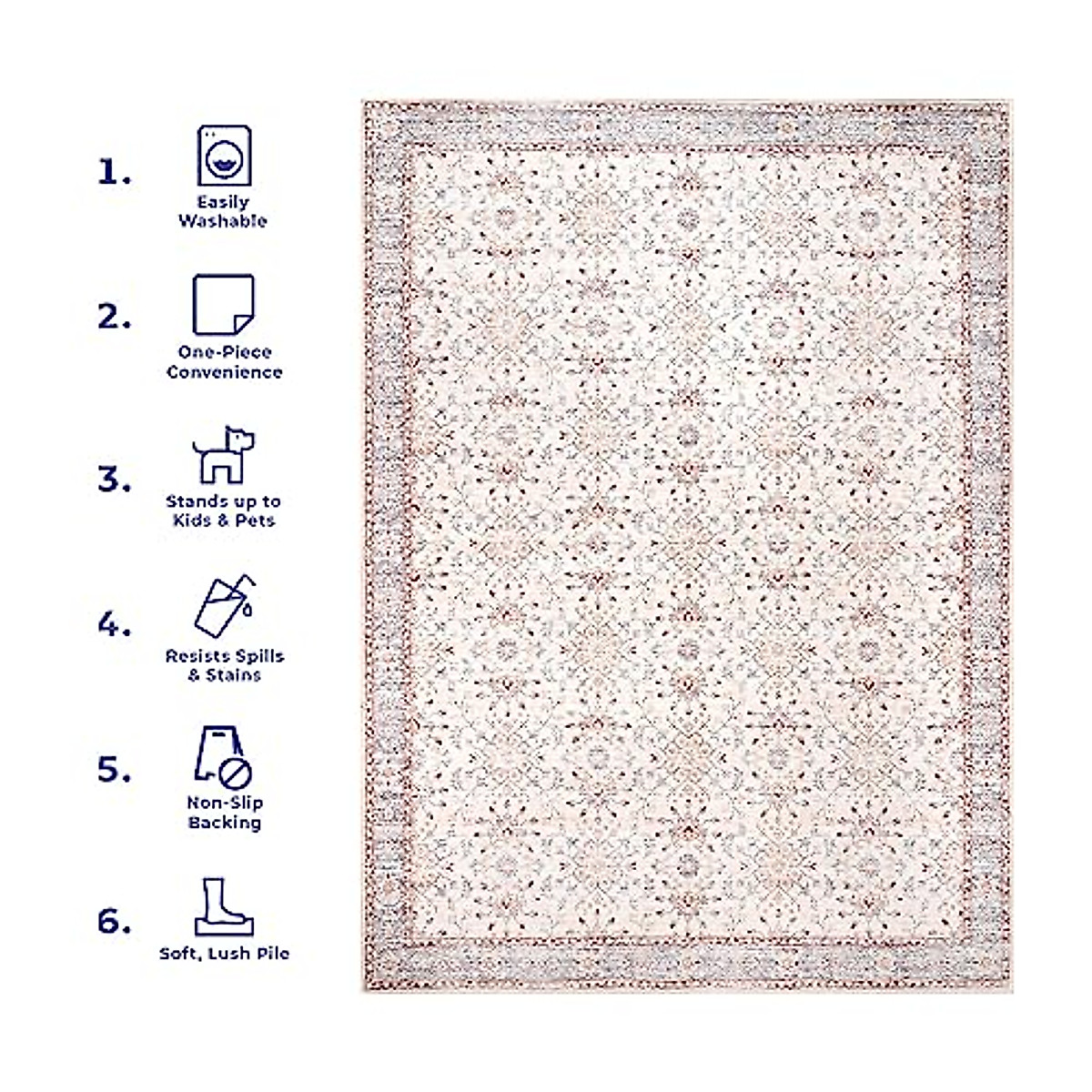 nuLOOM Gemma Machine Washable Transitional Floral Area Rug, 5' x 8', Beige, Rectangular, 0.15" Thick