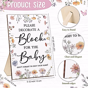 Qilery 75 Pcs Baby Shower Games Sign Kit Including Wildflower Game Sign Wooden Table Sign 50 DIY Blank Wooden Block 24 Acrylic Paint Marker Baby Shower Prize for Winners Gender Reveal