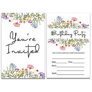 Wildflower Birthday Party Invitations with Envelopes Set of 20 Spring Summer Wildflower Birthday Party Invites Fill in Blank