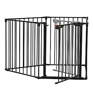 Bonnlo 120.5-Inch Metal Fireplace Fence Guard 5-Panel Baby Safety Gate/Barrier/Play Yard with Door Christmas Tree Fence Hearth Gate for Kids/Pet/Toddler/Dog/Cat, Black