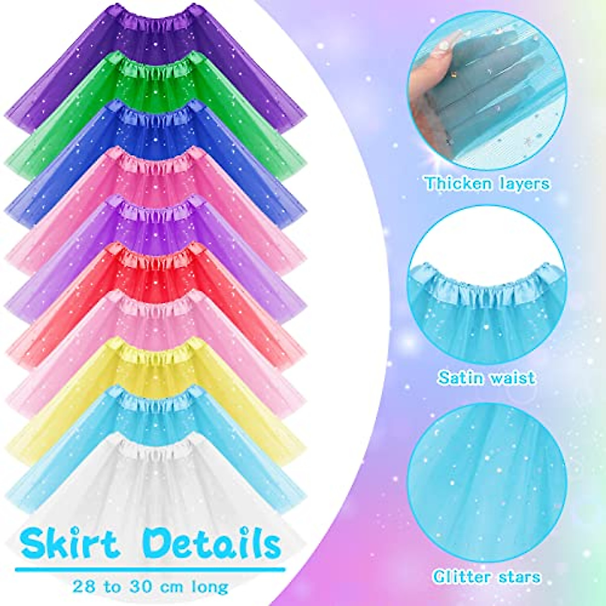 30 Pcs Princess Dress up Accessories Including Sequins Tutu Skirt Layered Stars Ballet Dance Dress Princess Tiara Crown Wand Birthday Party Favors for Girls