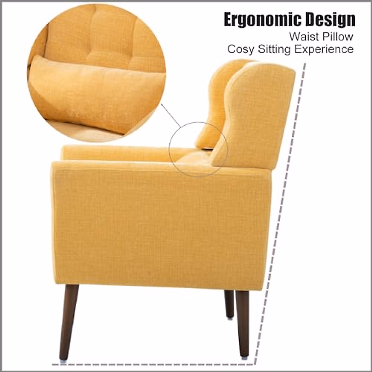 Lefosure Modern Accent Chairs,Upholstered Arm Chairs with Pillow,Mid Century Sofa Chairs with Chenille Fabric,Comfy Reading Chair for Living Room,Bedroom (Yellow, Set of 2)