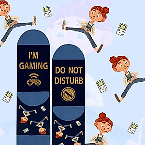 Funny Gamer Gaming Socks for Men Women Boys - Do Not Disturb Gaming Novelty Cotton Crew Socks, Gamer Gift for Mens Teen Boys, Game Lovers Valentines Day Christmas Gift Stocking Stuffers- Blue