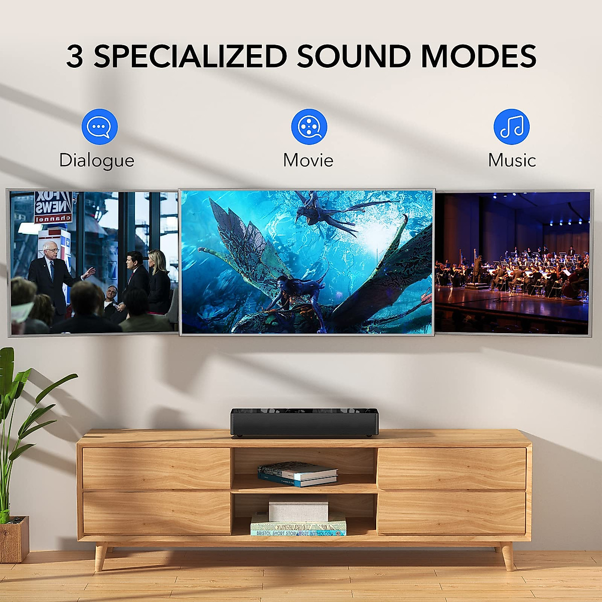 LARKSOUND 2.1 CH Sound Bar with Built-in Subwoofer, Small Soundbar for TV, PC, Gaming, Mini TV Speaker with Bluetooth/HDMI ARC/Optical/AUX/USB Connections