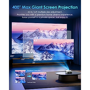 YOWHICK Projector with 5G WiFi Bluetooth, Native 1080P 10000 Lumen HD Outdoor Video Projector Support 4K, Home Theater Movie Projector Compatible with HDMI, VGA, USB, Laptop, iOS Android Phone, White