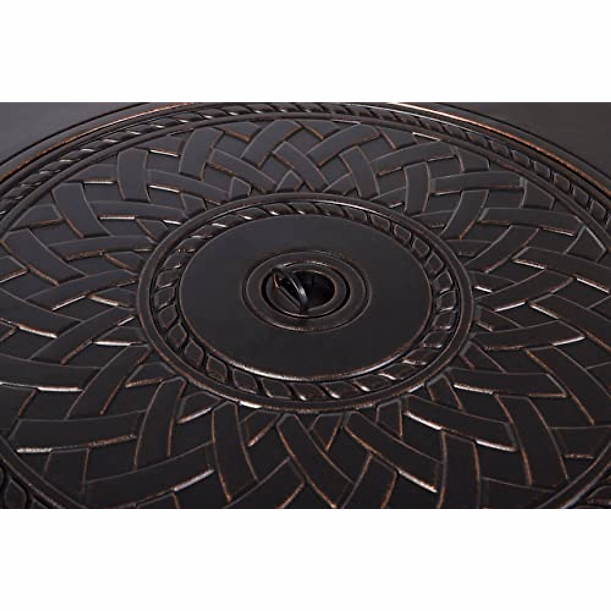 Fire Sense 62988 Wagner Woven Aluminum Convertible Gas Fire Pit Table 37,000 BTU Multi-Functional Outdoor with Fire Bowl Lid, Nylon Weather Cover & Clear Fire Glass - Bronze Finish - Round - 34"