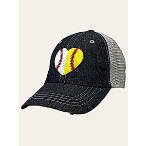Cocomo Soul Womens Ball Mom Hat | Ball Mom | Ball Mom Baseball Softball Mom Hat | Half Baseball Half Softball Hat 400 Dark Grey
