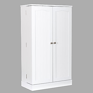 LOKO White Pantry Cabinet, Multifunctional Floor Storage Cabinet with Adjustable Shelves and Anti-toppling Device, Compact Kitchen Cupboard with Double Doors, 23 x 12 x 41 inches