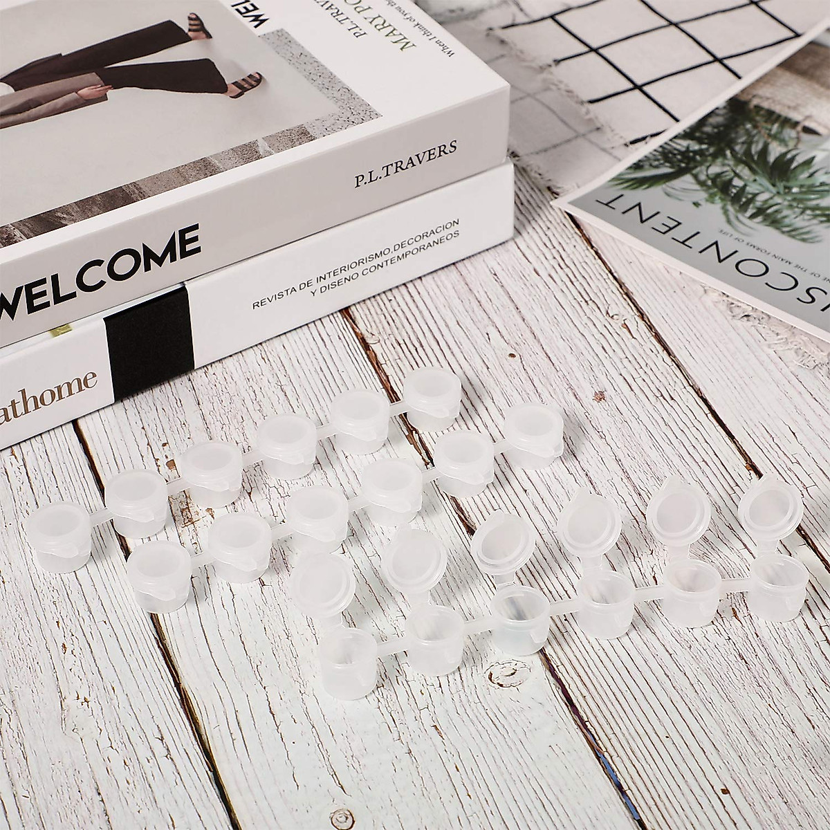 Outus 24 Strips 144 Pots Empty Paint Pots Strips Mini Acrylic Paint Storage Container with Lid Painting Arts Crafts Supplies for Classrooms Schools Paintings Art Festivals(3 ml/ 0.1 oz)