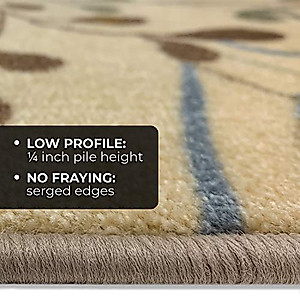 House, Home and More Skid-Resistant Carpet Indoor Area Rug Floor Mat – Botanical Daydream – Golden Beige – 3 Feet X 3 Feet