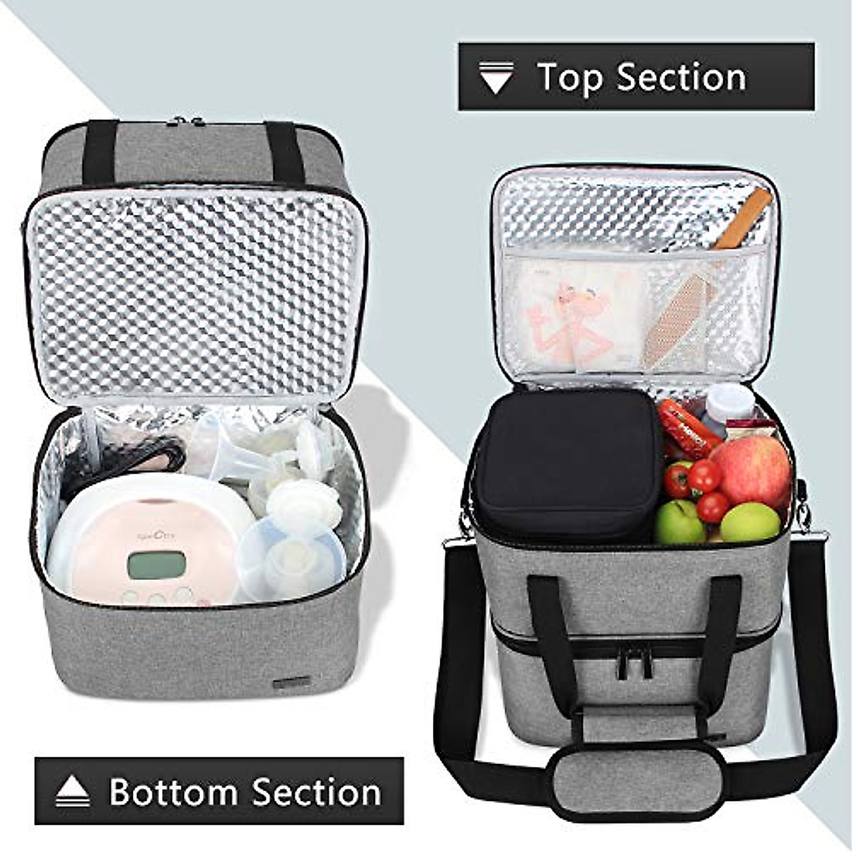 Luxja Breast Pump Bag with 2 Insulated Compartments for Breast Pump and Cooler Bag, Pumping Bag for Working Mothers (Fits Most Major Breast Pump), Gray