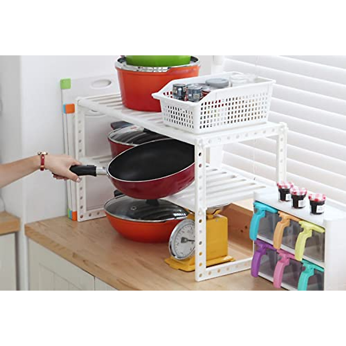 COELO Under Sink Organizer 2-Tier Expandable Shelf Kitchen Bathroom Cabinet Multi-purose Storage Standing Rack, White