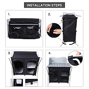 REDCAMP Aluminum Camping Table with Roll Up Table Top and Storage, Portable Folding Outdoor Grill Table for Picnic BBQ Cooking, Silver