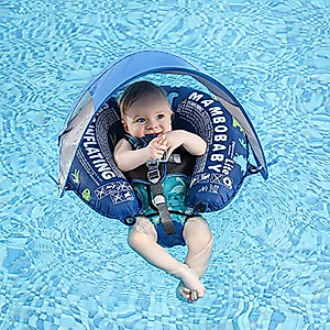 Mambobaby Newest Compressible Folding Baby Self-Inflating Float with Sun Canopy – Blue