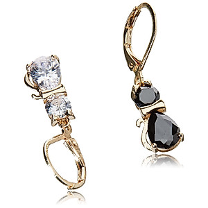 Betsey Johnson CZ Cat Mismatched Drop Earrings, CRYSTAL/BLACK