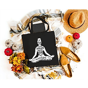 GXVUIS Yoga Canvas Tote Bag for Women Namaste Meditation Reusable Grocery Shoulder Shopping Bags Motivational Girl Power Black