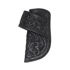 CHALLENGER Western Floral Tooled Black Genuine Leather 4-3/4" Side Access Knife Sheath 29RS08