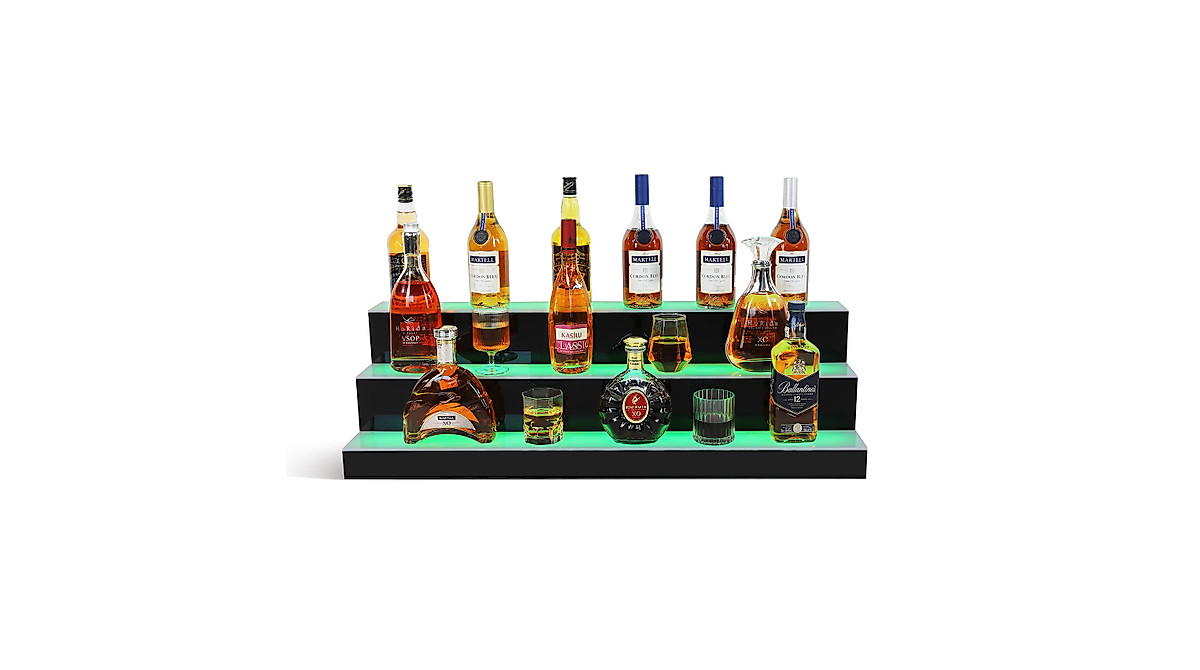 COSVALVE Lighted Liquor Shelf - 3-Tier LED Bar Display, 20 Colors