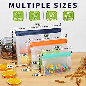 Meetall 9 Pack Reusable Food Storage Bags, 3 Sizes Mixed.3 Gallon Size Bags for Meats,Fish and Vegetables&3 Sandwich Bags&3 Snack Bags for Kids' Food.Reusable,Freezer Safe,Stand Up and Leakproof.