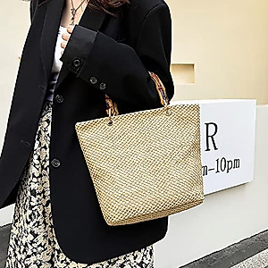 CWCYYDSYY Women's Straw Bags Tote with Bamboo Handles Rattan Woven,Handbag Summer Boho Beach Purse(Brown)