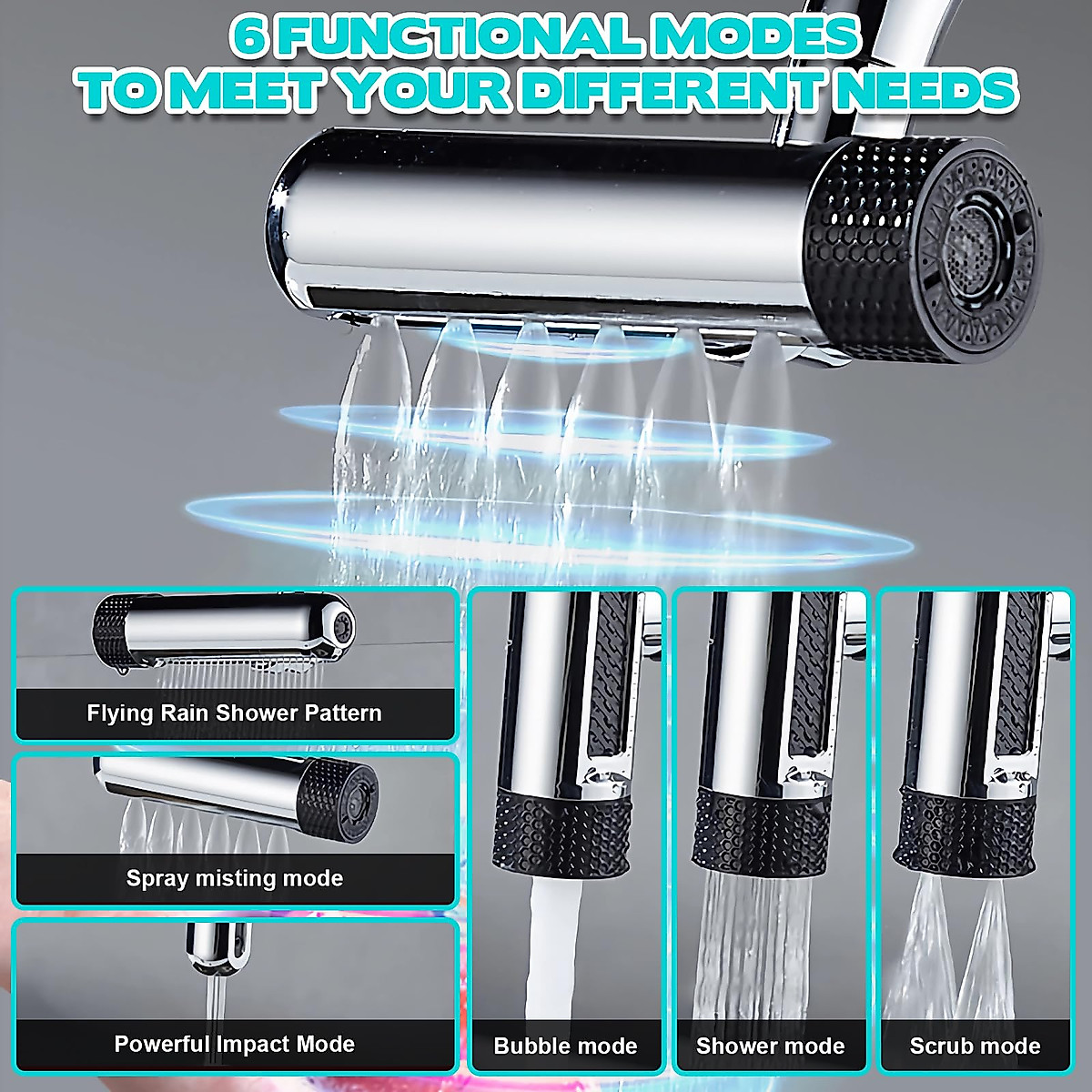 Cxqbsmy 6 in 1 Waterfall Kitchen Faucet, 360° Swivel Faucet Extender for Kitchen Sink, Anti-Splash Kitchen Faucet Head Replacement, Swivel Waterfall Kitchen Faucet for Washing Vegetable Fruit