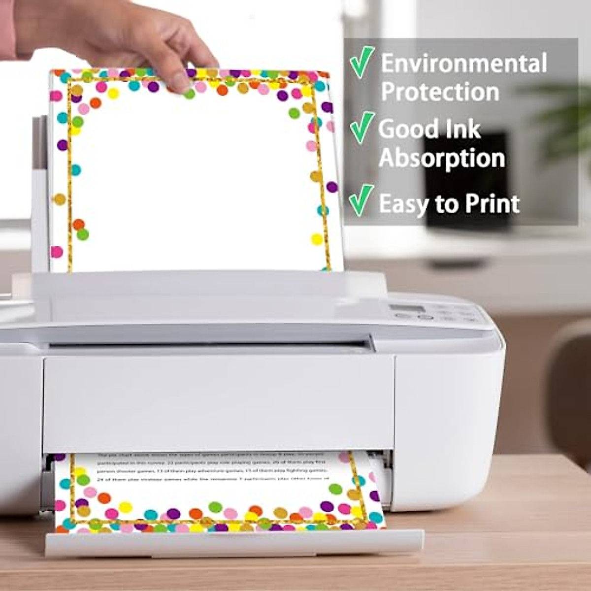 100 Sheets Back to School Confetti Stationery Computer Paper 8.5x10.5 Border Stationary Letterhead Paper for Teacher Printing Writing Letters, School Printer Supplies for Kids Home Family