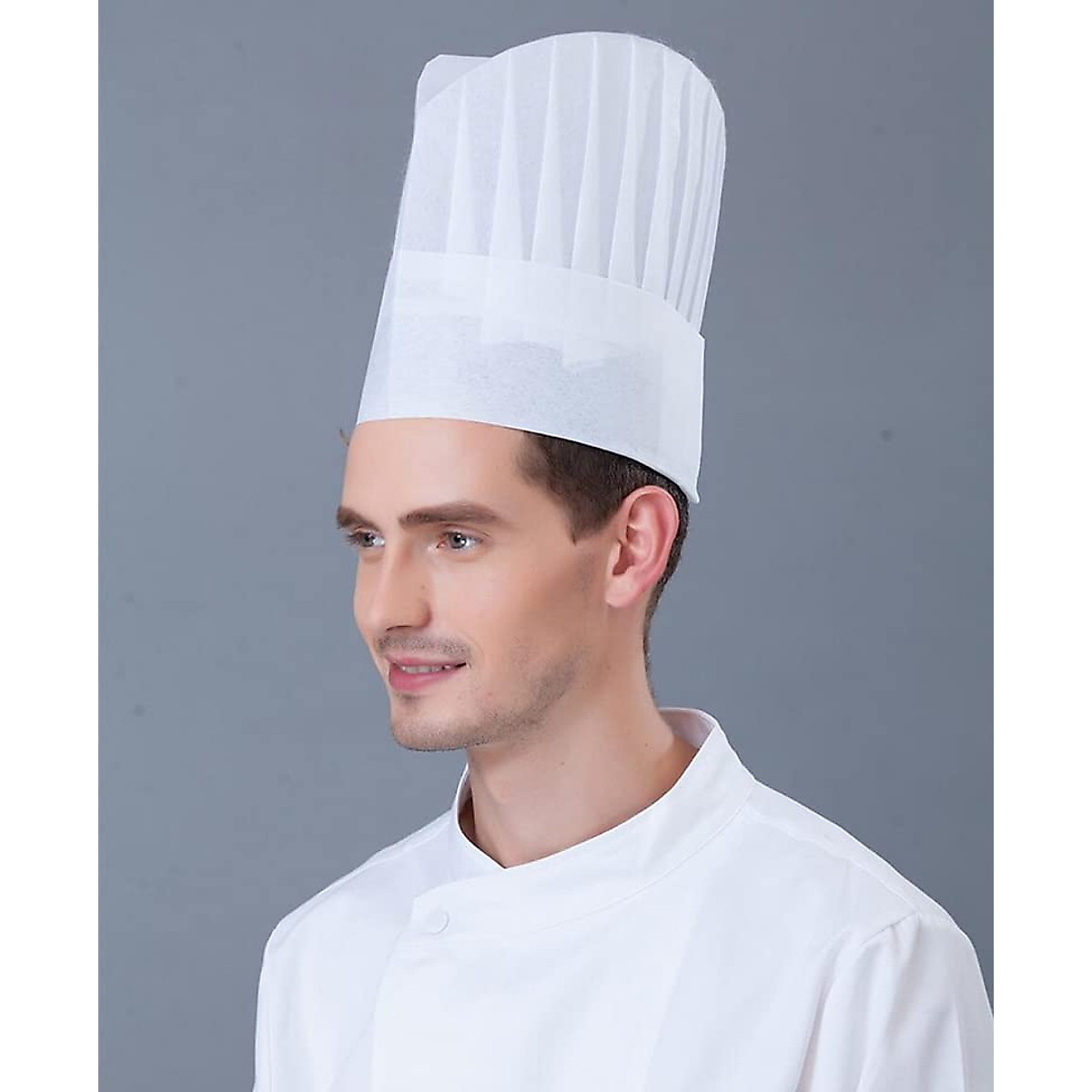 Hyzrz 20 Pack Disposable Non-Woven Paper Fiber Chef Hats for Kids, Adults, Adjustable Unisex White Kitchen Caps Bulk Set (Round, Medium)