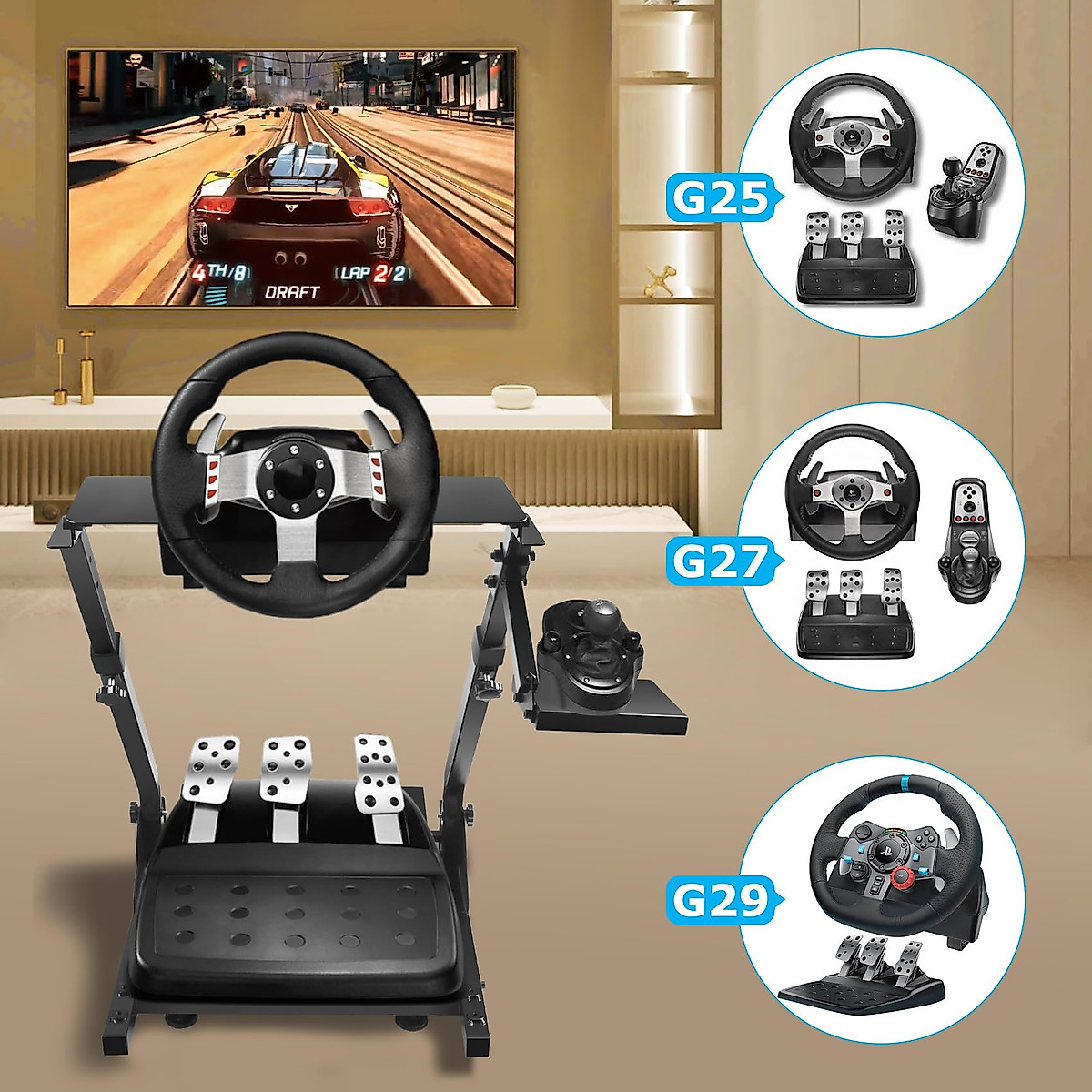 Slendor Racing Steering Wheel Stand for Logitech G920, G25, G27, G29 Wheel, Gaming Wheel Stand Driving Simulator Cockpit Pedal and Shifters Not Included.