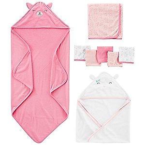 Simple Joys by Carter's Baby Girls' 8-Piece Towel and Washcloth Set, Pink/White, One Size