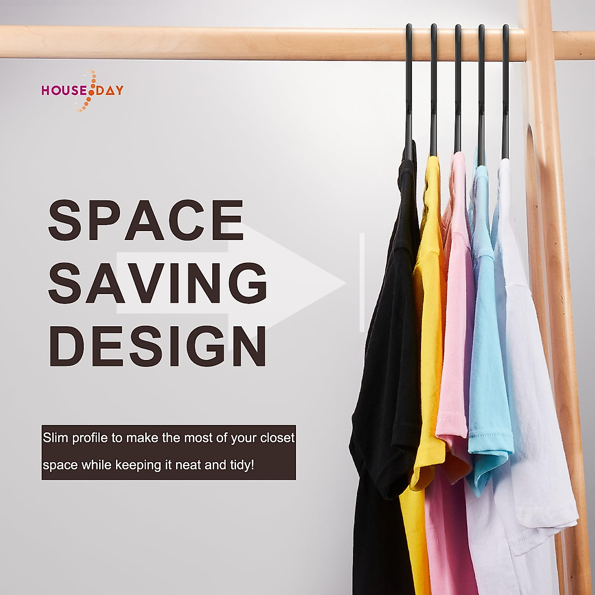 HOUSE DAY Plastic Hangers 100 Pack Durable & Space Saving Clothes Hangers Bulk Coat Hangers Black with Non-Slip Hook Lightweight Hangers for Clothing, Shirts, Pants, Dresses & Ideal for Everyday Use