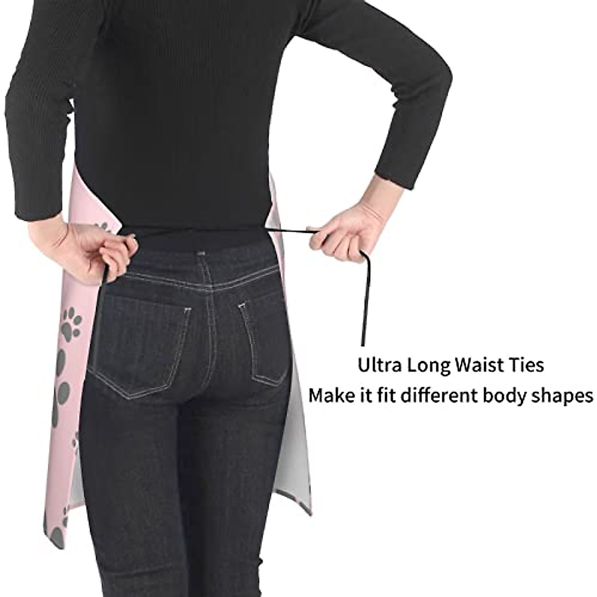 Perinsto Cute Dog Paws Pink Waterproof Apron With 2 Pockets Kitchen Chef Aprons Bibs For Cooking Baking Painting Gardening Grooming