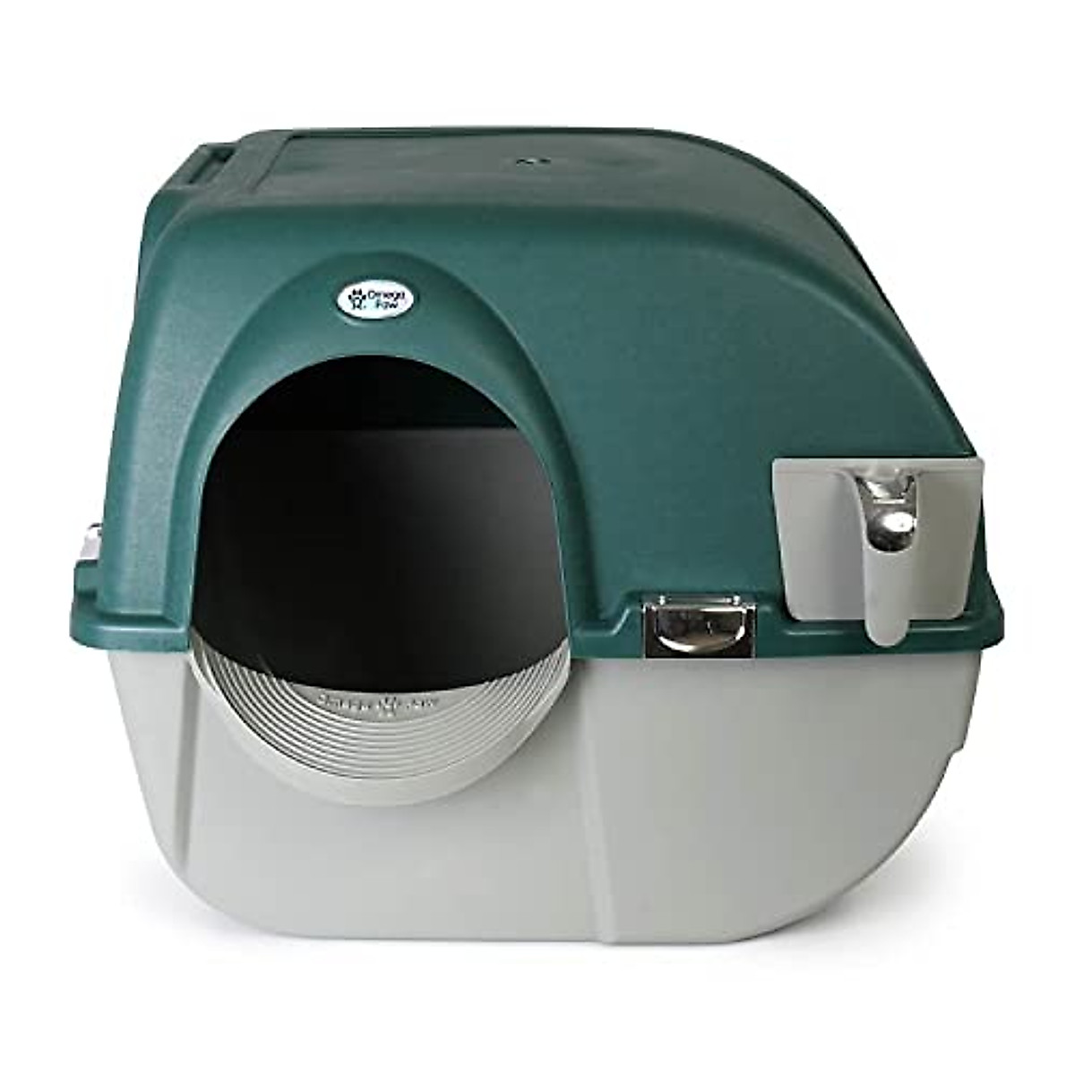 Omega Paw VMRA20-1-PR Premium Roll 'N Clean Self Cleaning Litter Box with Integrated Litter Step and Unique Sifting Grill, Large, Forest Green
