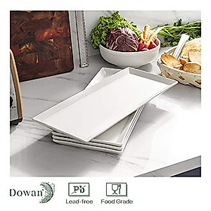 DOWAN 14.5" Rectangular Plates Set of 4 - Long Serving Trays for Sushi, Pasta, Chips, Appetizer, Cake - White Ceramic Rectangle Platter for Party, Restaurant, Banquet - Dishwasher & Oven Safe