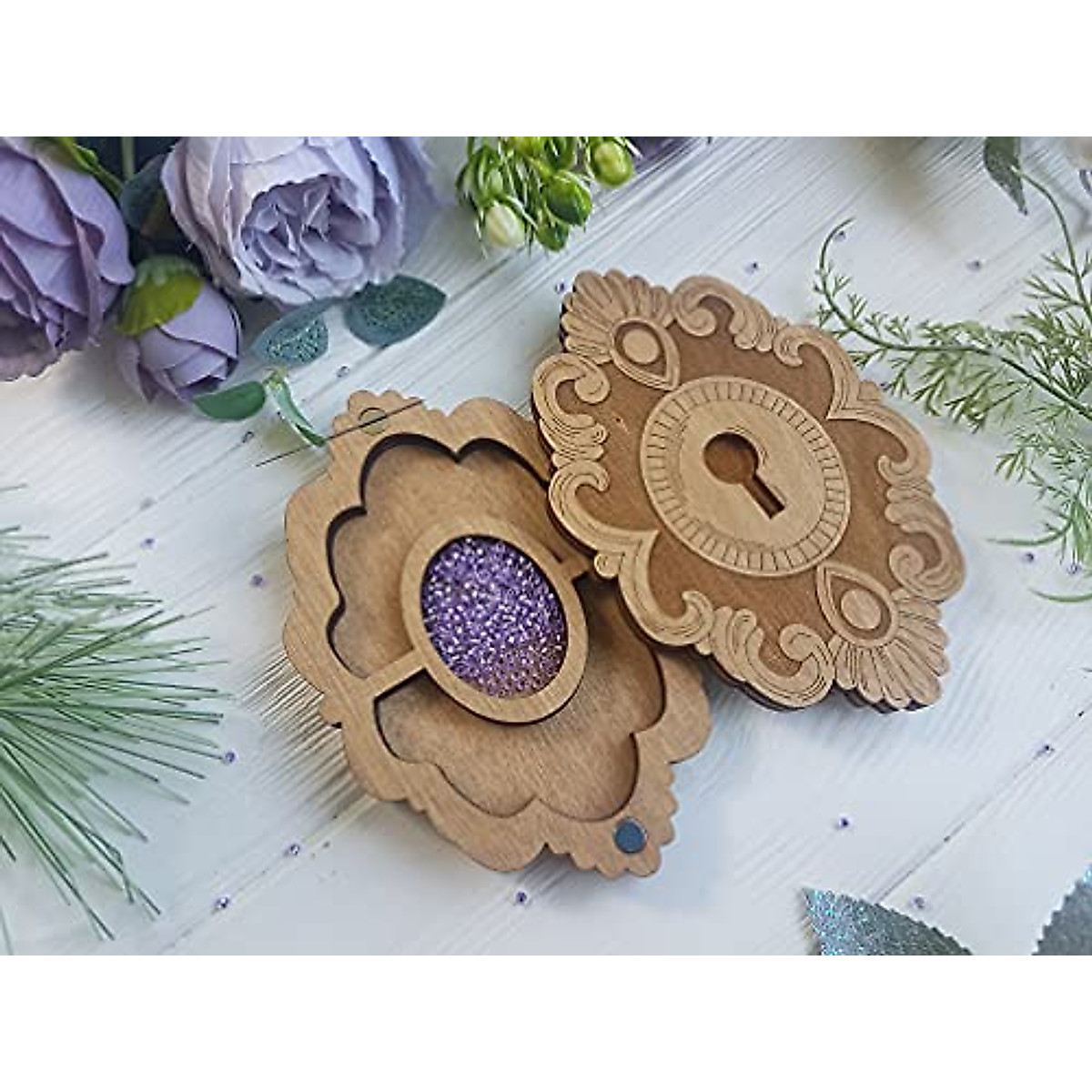 Wooden Embroidery Diamond Painting Accessories Storage Box Beads Organizer with Wooden lid Tray Divider Jewelry Box Needlework Bead Holder (Key)