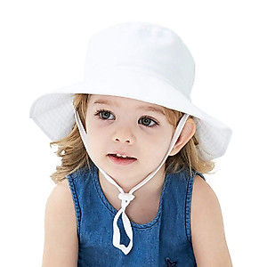 Zando Baby Sun Hat Summer UPF 50+ Sun Protection Baby Boy Beach Hats Kid Wide Brim Bucket for Baby Girl White 4-8 Years