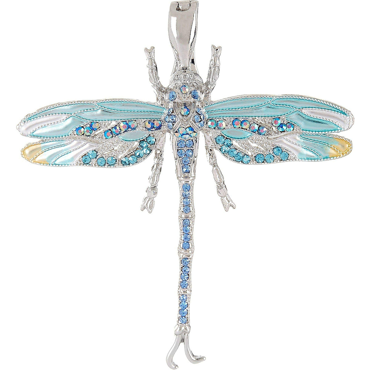 Wearable Art By Roman Rhinestone & Enamel Dragonfly Pendant One Size Aqua blue multi