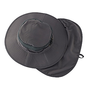 Home Prefer Outdoor UPF50+ Mesh Sun Hat Wide Brim Fishing Hat with Neck Flap (Dark Gray)