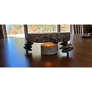 Sea Stones Granite Hot Plate with Tea Light Holder - Elegant Serving Platter Decor for Hot Food Appetizers Pie, Hot Fudge, Flambe, Bread Pudding for Home, Dining Room, Kitchen Weddings, Parties 7" D