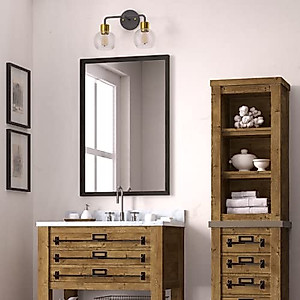 Inlight 16" Wide Black and Brushed Gold 2-Light Vanity Bath Light with Clear Seedy Glass Globe Shades, Bulb Not Included, IN-0443-2-GD